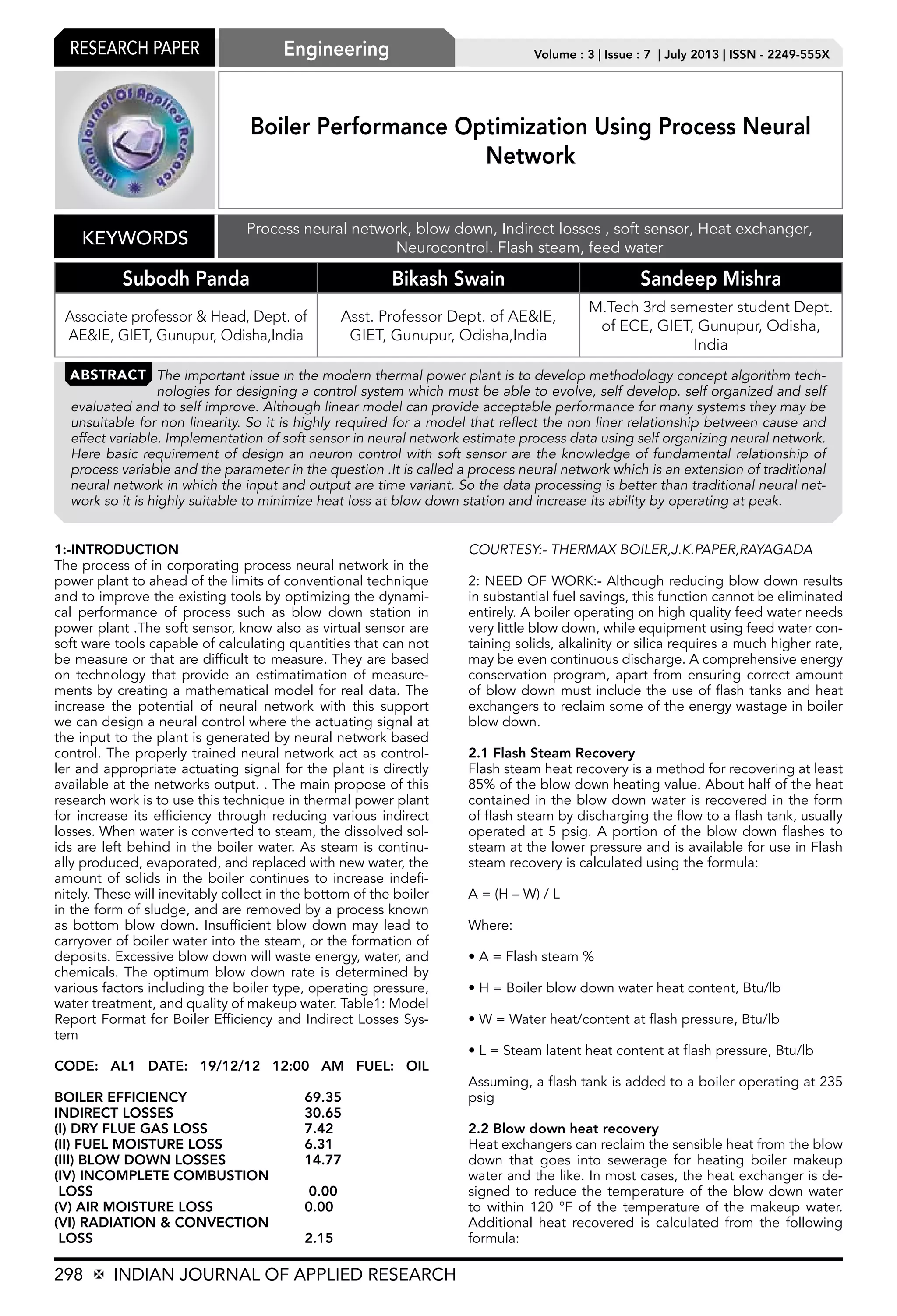 Boiler performance optimization using process neural network | PDF