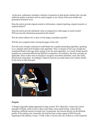 Panda and penguin google search algorithm | PDF | Search | Internet
