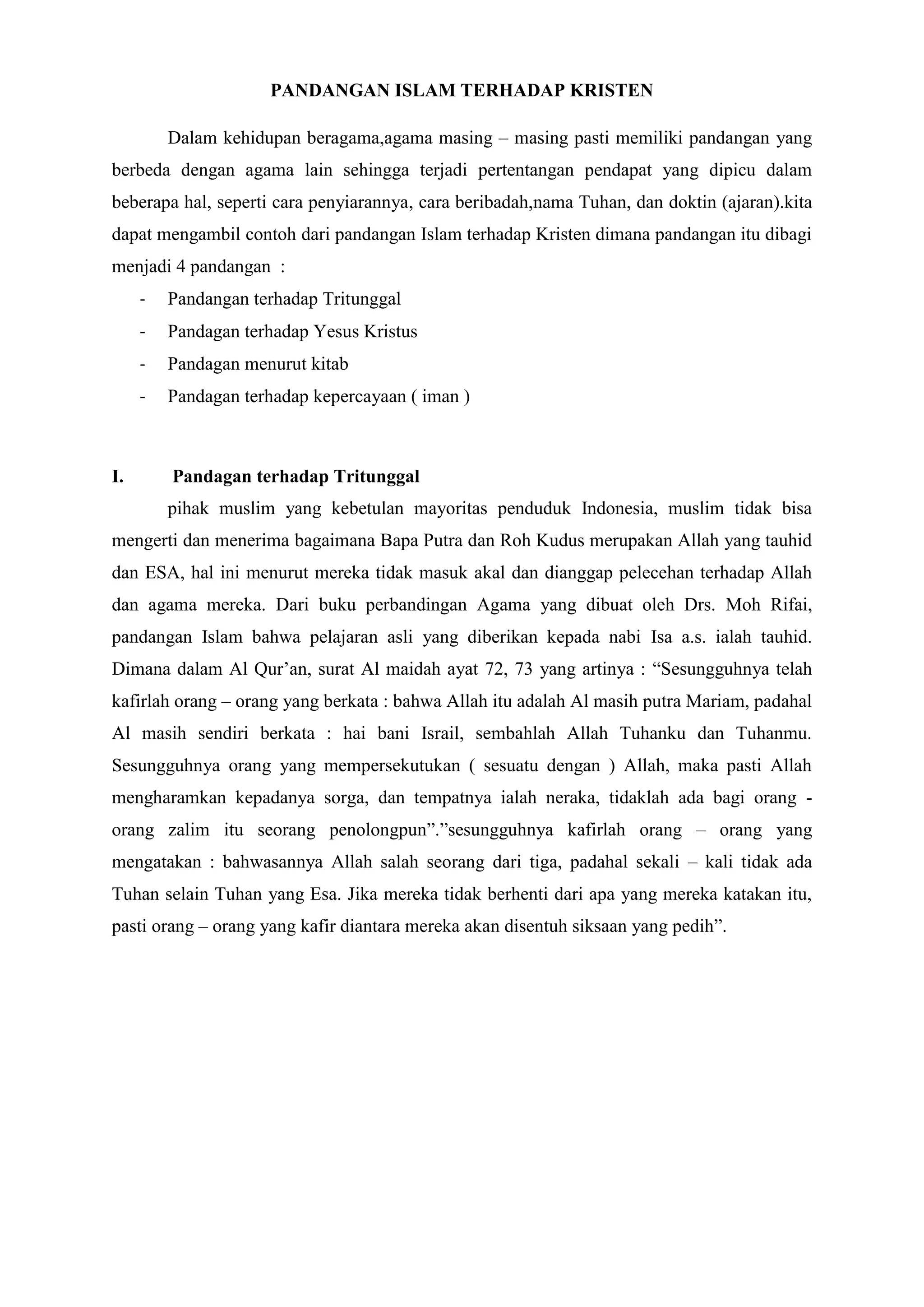 Pandangan islam terhadap kristen | DOCX