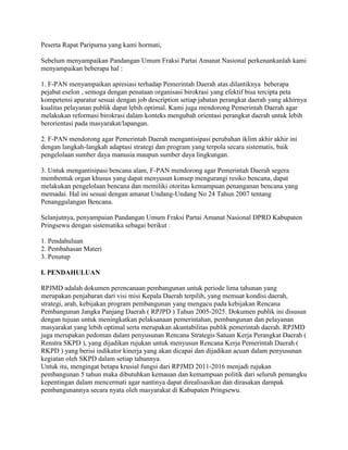 Pandangan umum fraksi pan tt ranperda rpjmd | DOCX