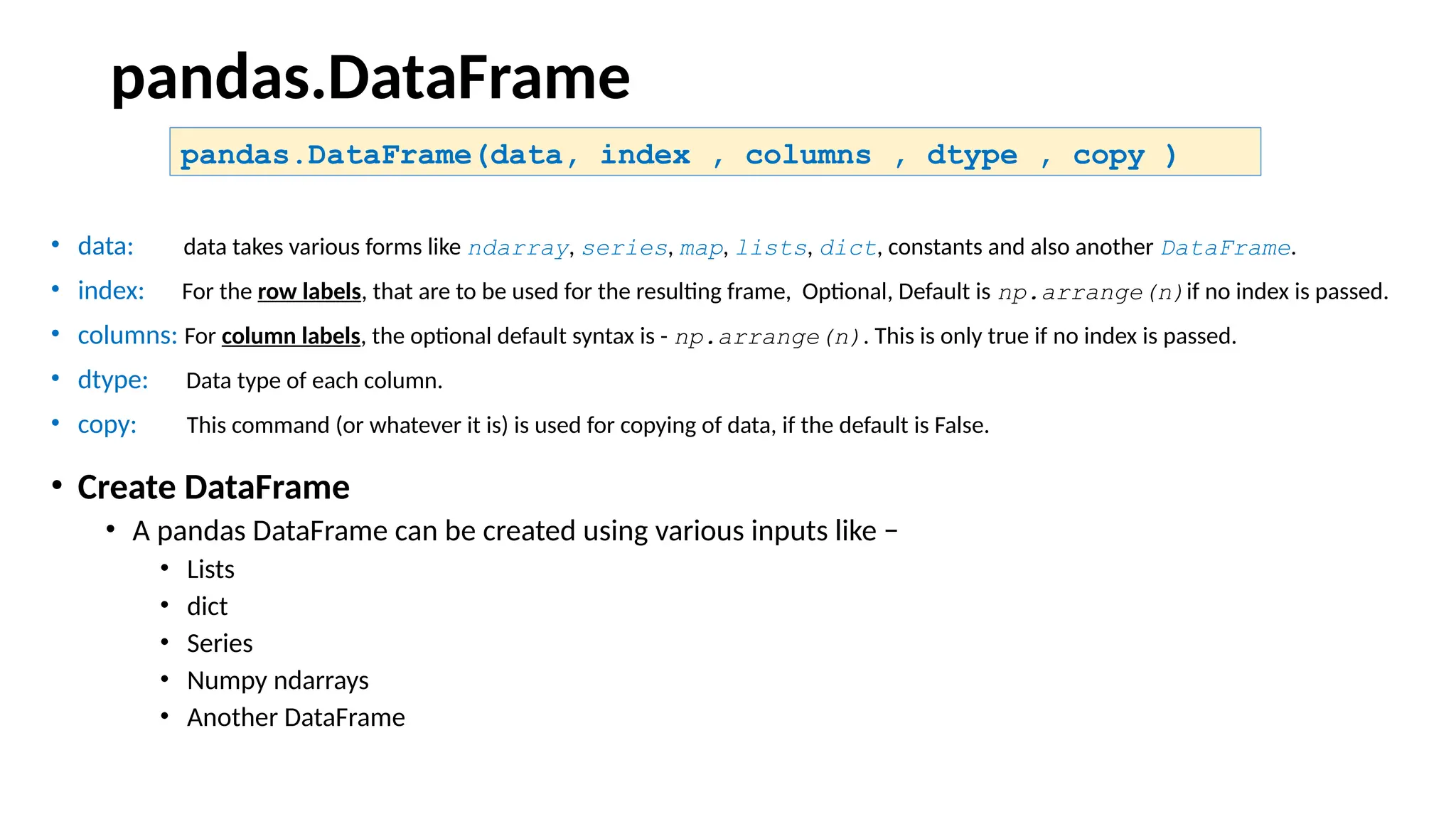 Pandas Data Frame data analytics python | PPTX