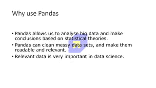 Pandas library used in python for data analysis | PPT