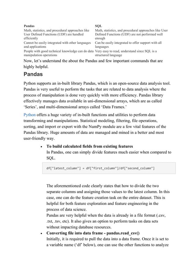Pandas Vs Sql Tools That Data Scientists Use Most Often Pdf