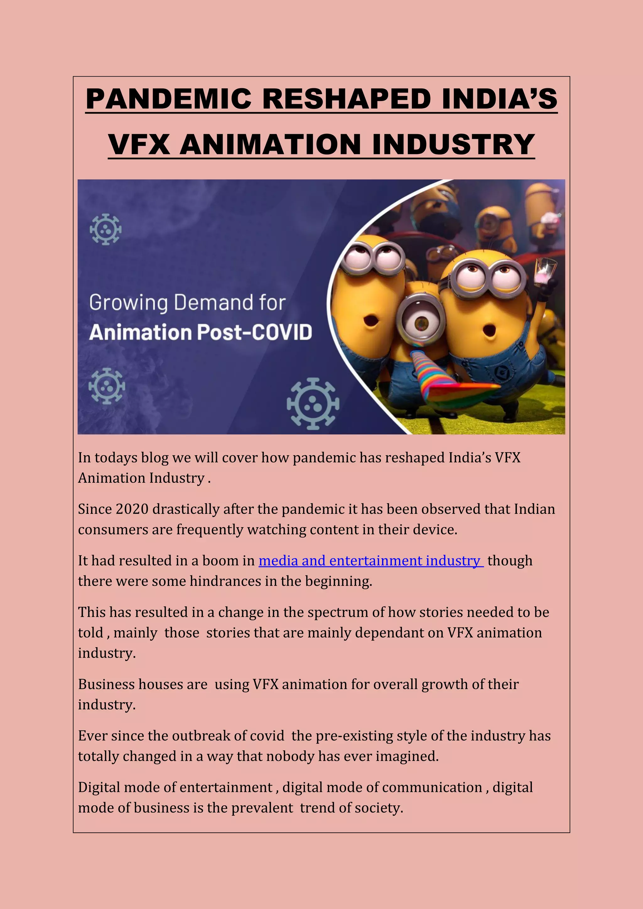 PANDEMIC RESHAPED INDIA’S VFX ANIMATION INDUSTRY | PDF