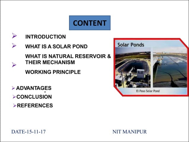 solar pond | PPTX | Agriculture | Industries