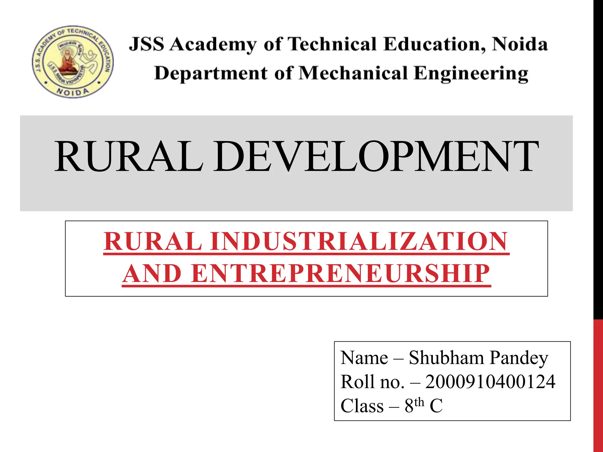 Presentation on rural industrilisation entrepreneurship | PPTX