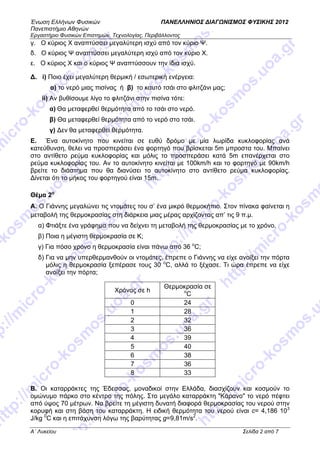 Πανελλήνιος Διαγωνισμός Φυσικής Α΄ Λυκείου 2012/ Θέματα και Λύσεις | PDF