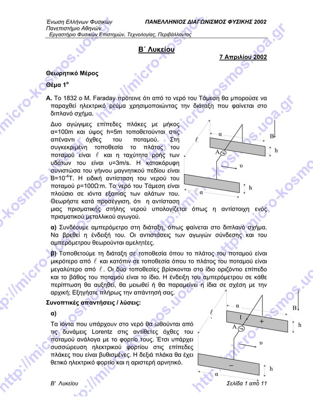 Πανελλήνιος Διαγωνισμός Φυσικής Β΄ Λυκείου 2002/ Θέματα και Λύσεις | PDF