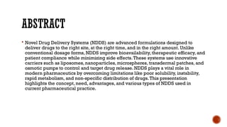 Novel drug delivery systems and pharmacology ppt | PPTX