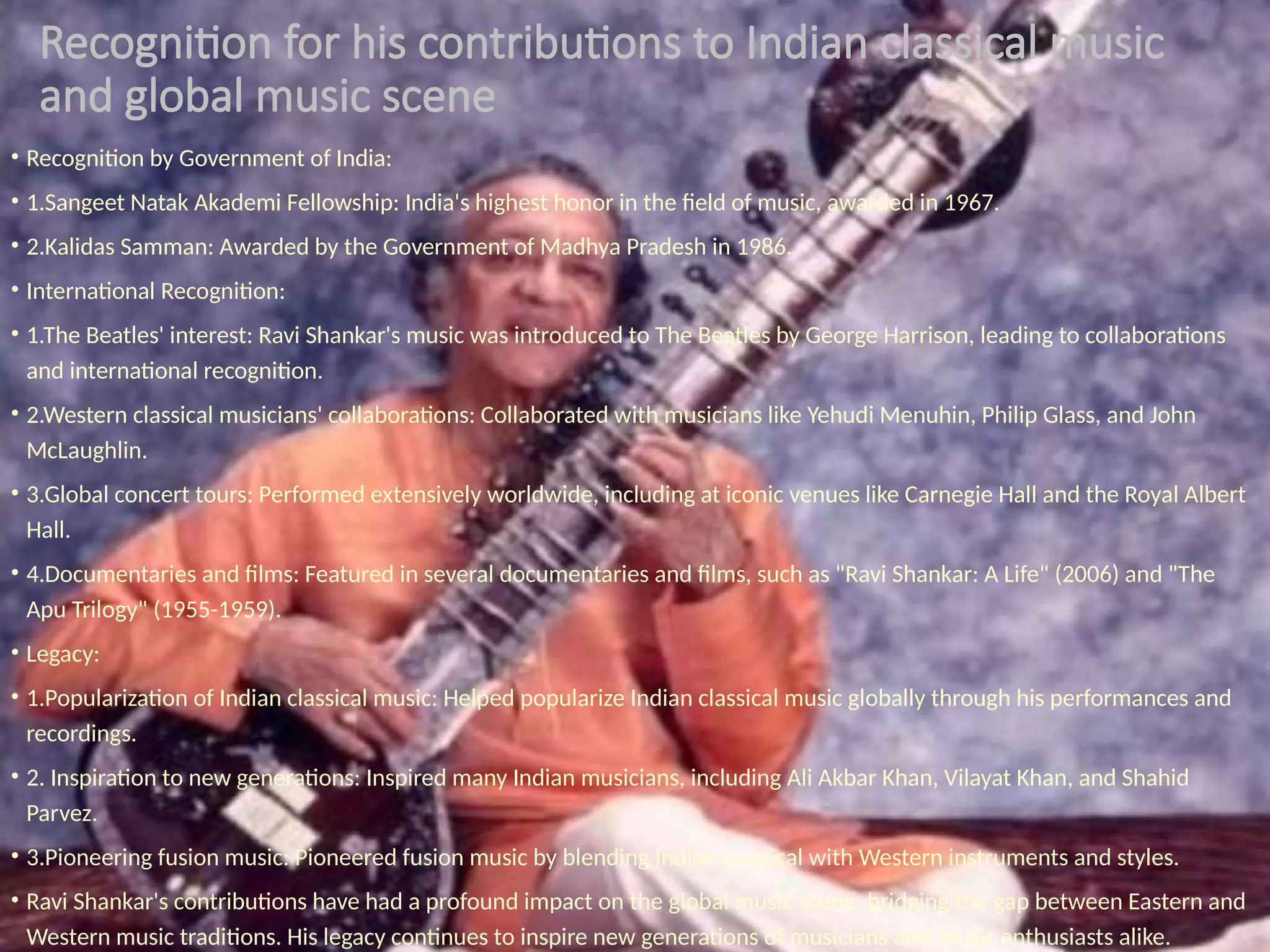 Pandit Ravi Shankar[1].pptx class9 english | PPTX | World/International Music | Music