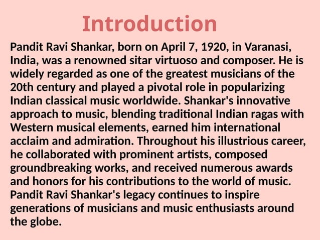 Pandit Ravi Shankar[1].pptx class9 english | PPTX | World/International Music | Music