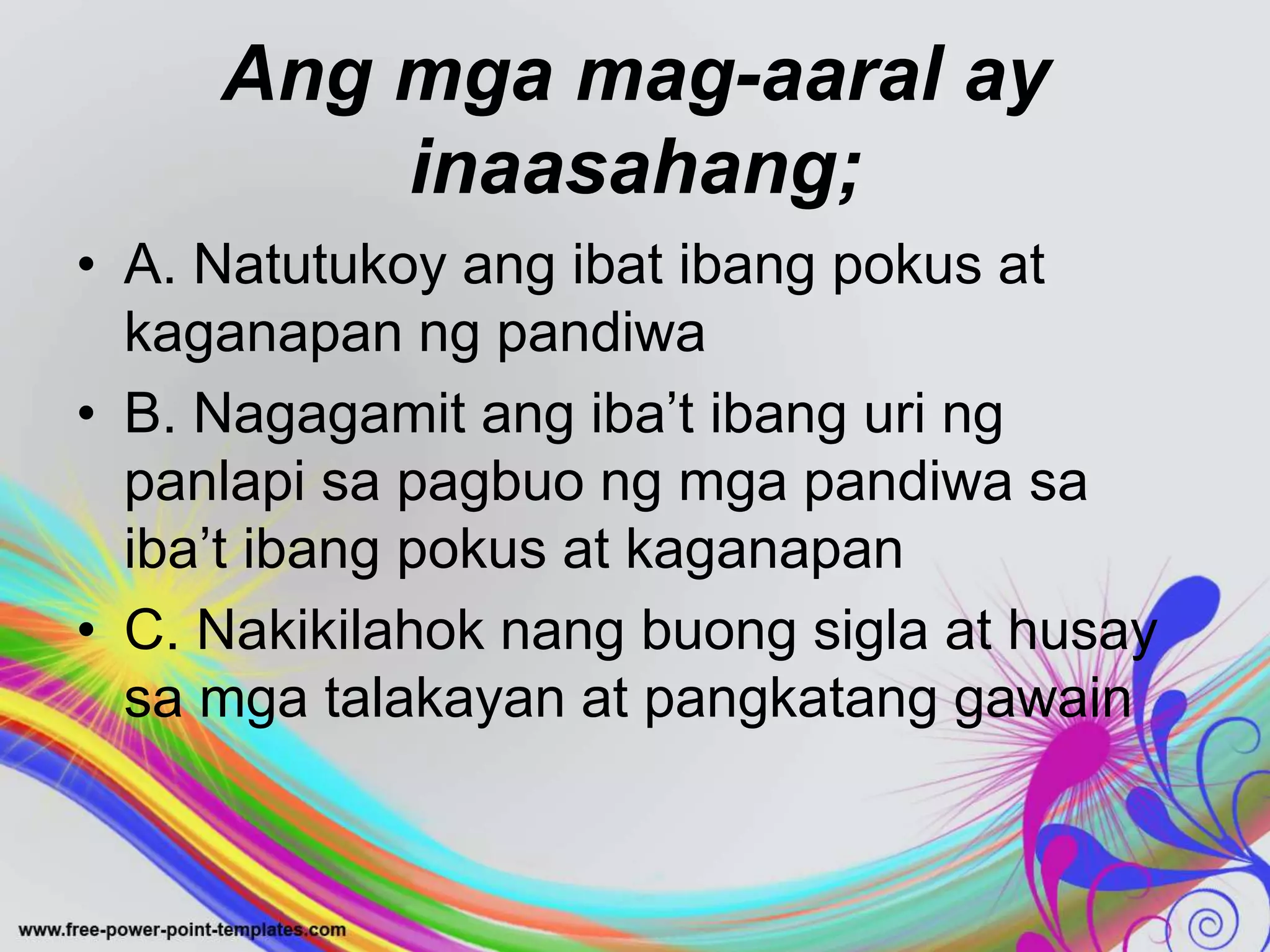 PANDIWA: Kaganapan at Pokus | PPTX