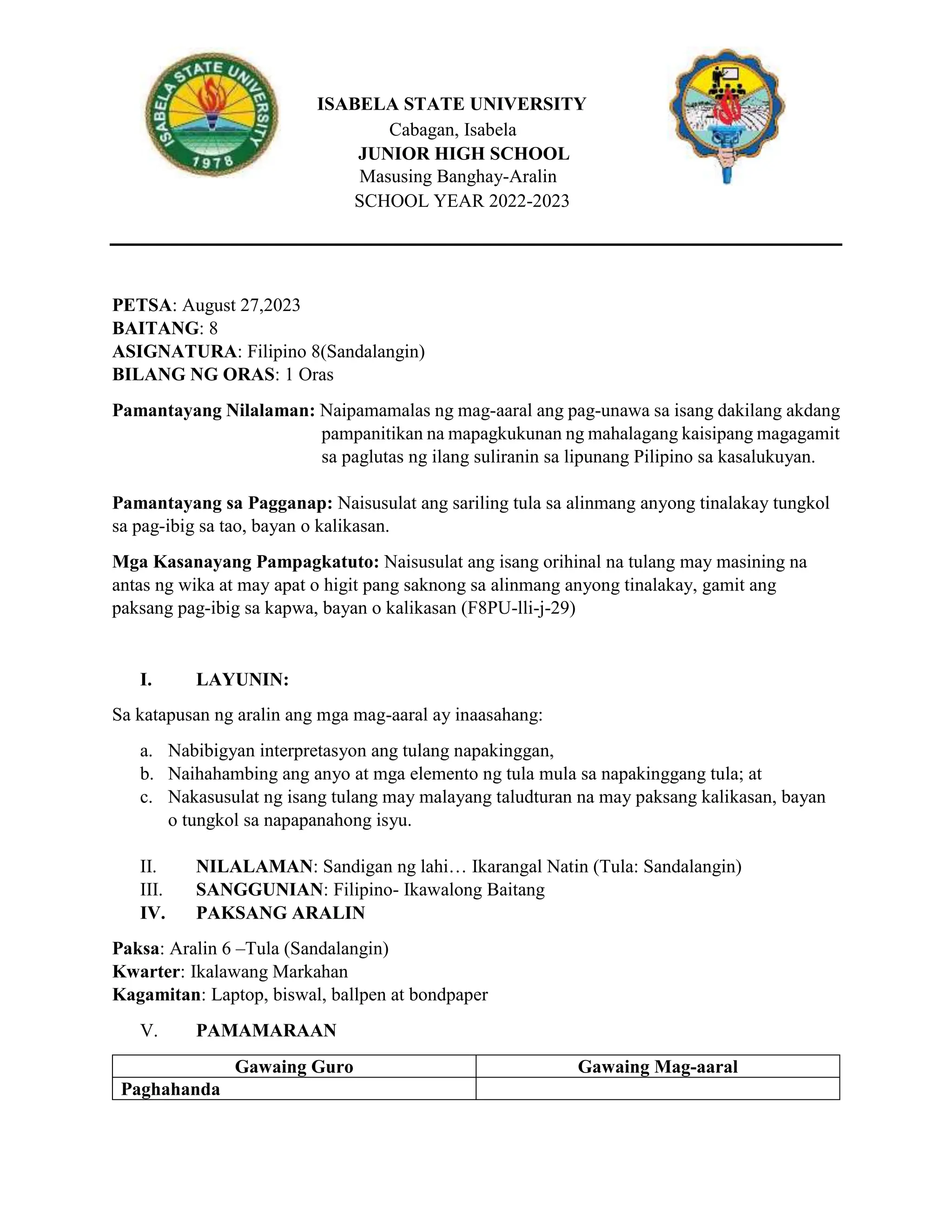 pandiwa grade 7 tukoy ang pagaaral sa pandiwa nito | DOCX