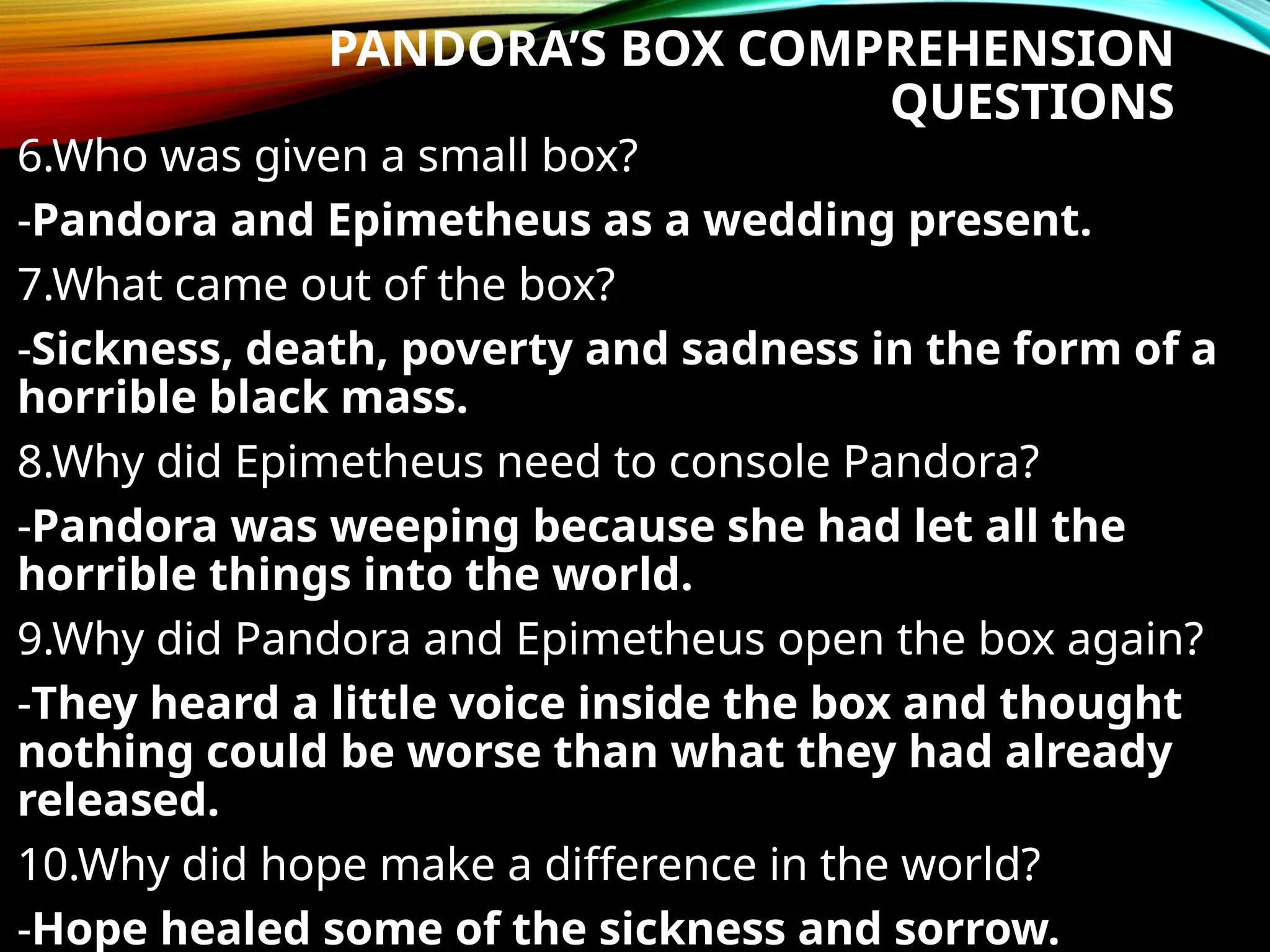 PANDORAS BOX QUESTIONS AND EXERCISES FOR G10 | PPTX
