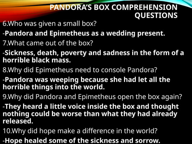 PANDORAS BOX QUESTIONS AND EXERCISES FOR G10 | PPTX