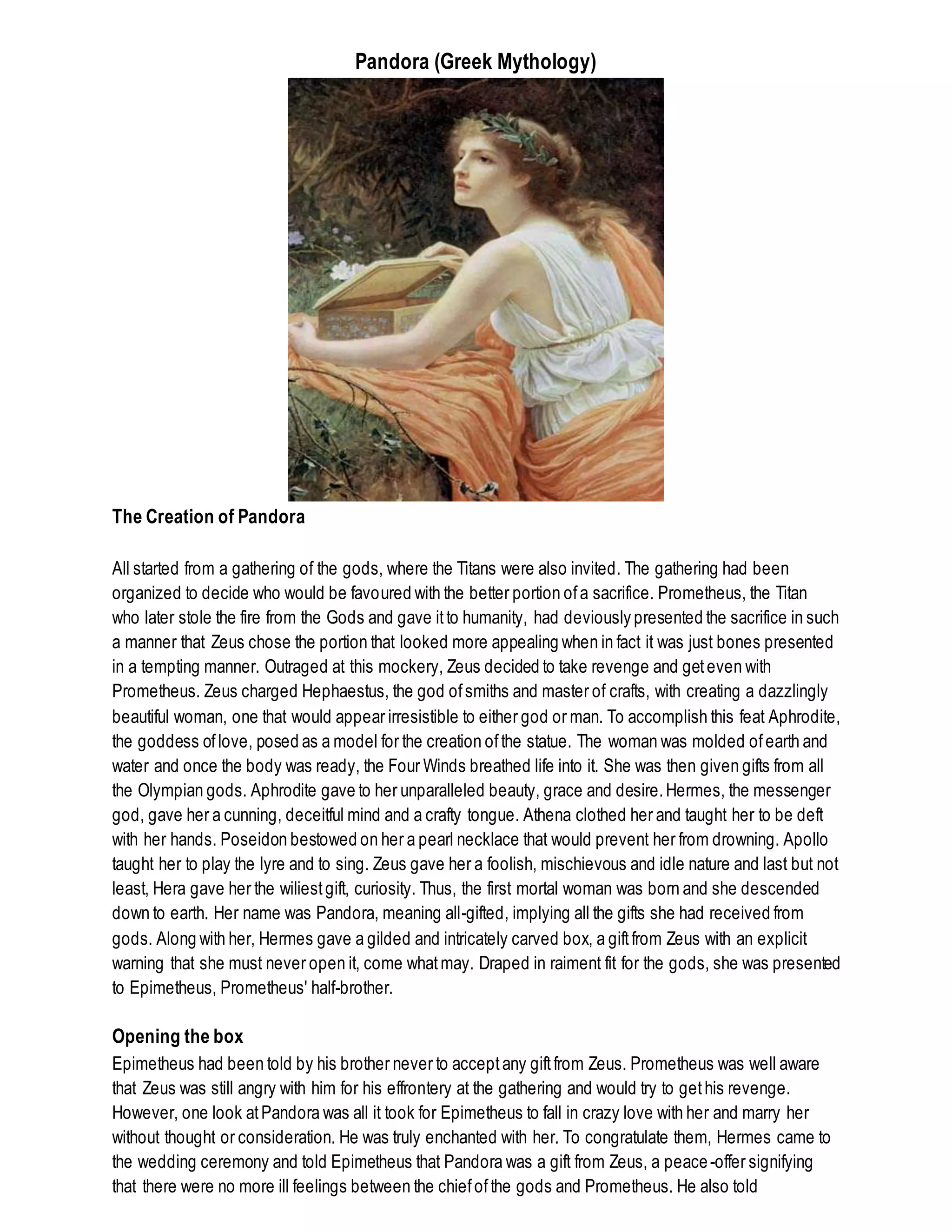 Pandora (Greek Mythology) - Summary | DOCX