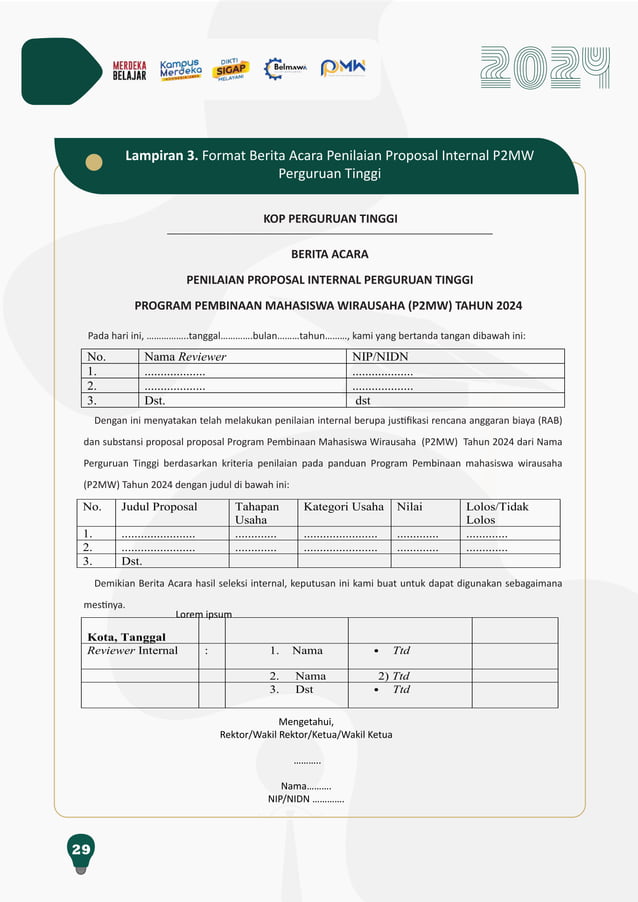 Panduan P2MW 2024 sebagai panduan dalam penyusunan proposal p2mw 2024 | PDF