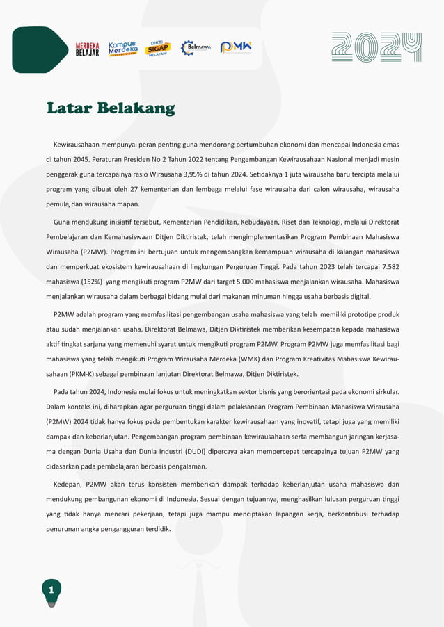 Panduan P2MW 2024 sebagai panduan dalam penyusunan proposal p2mw 2024 | PDF