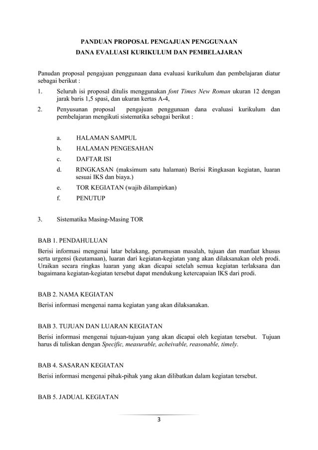 Panduan Proposal Pengajuan Dana Evaluasi Kurikulum dan Pembelajaran | PDF