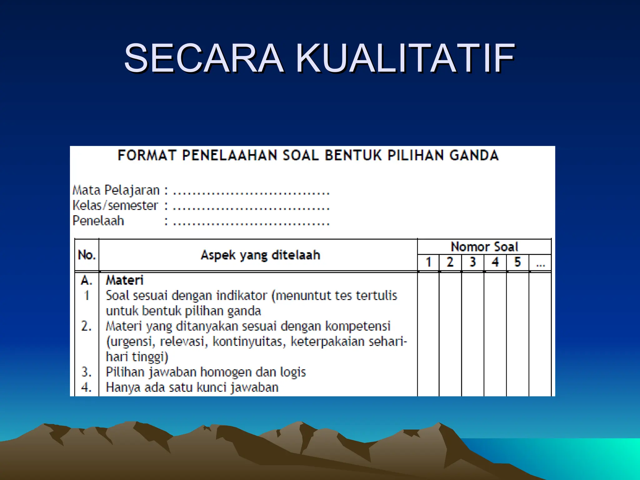 analisis butir soal secara kualitatif dan kuantitatif | PPT analisis butir soal secara kualitatif dan kuantitatif | PPT