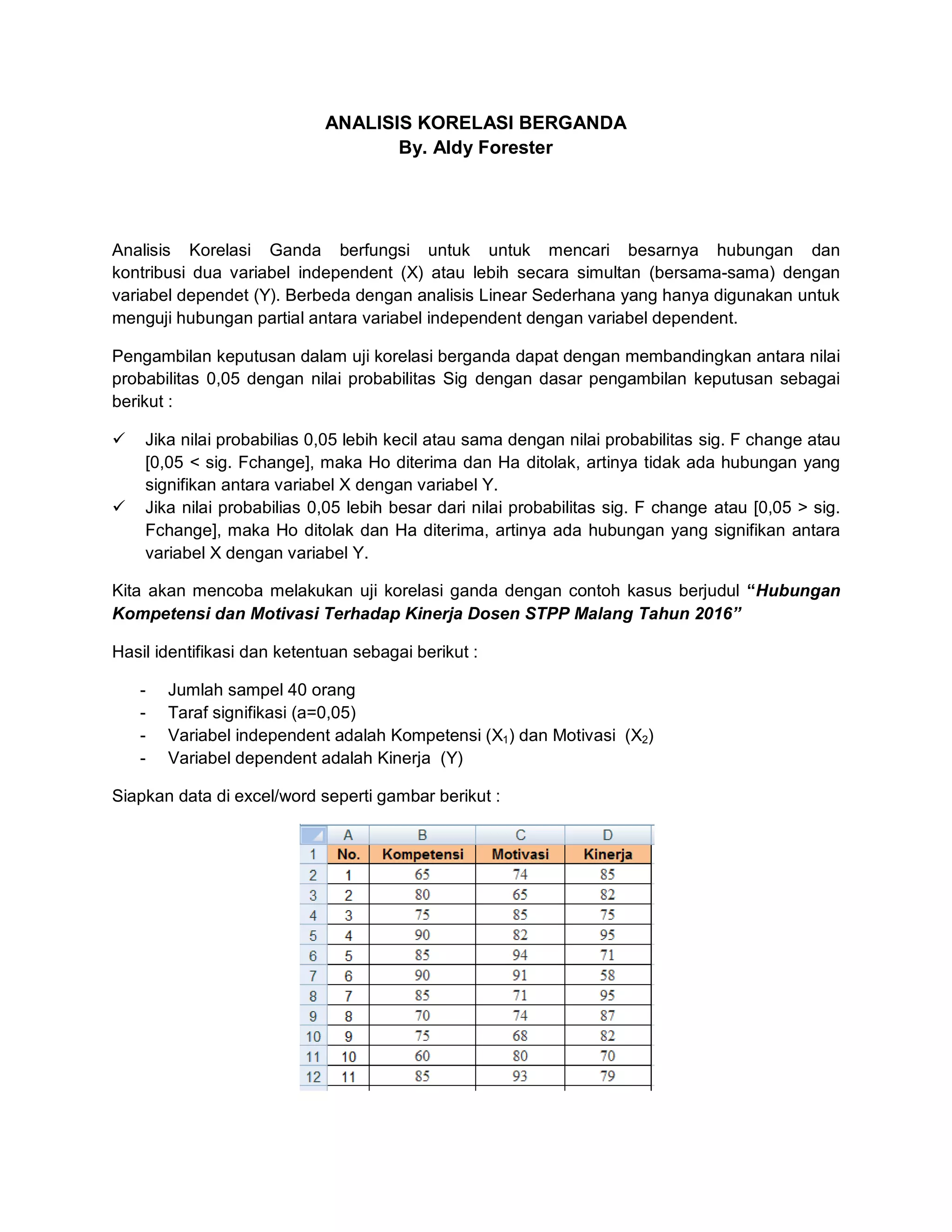 Panduan Analisis Korelasi Berganda Dengan SPSS | PDF