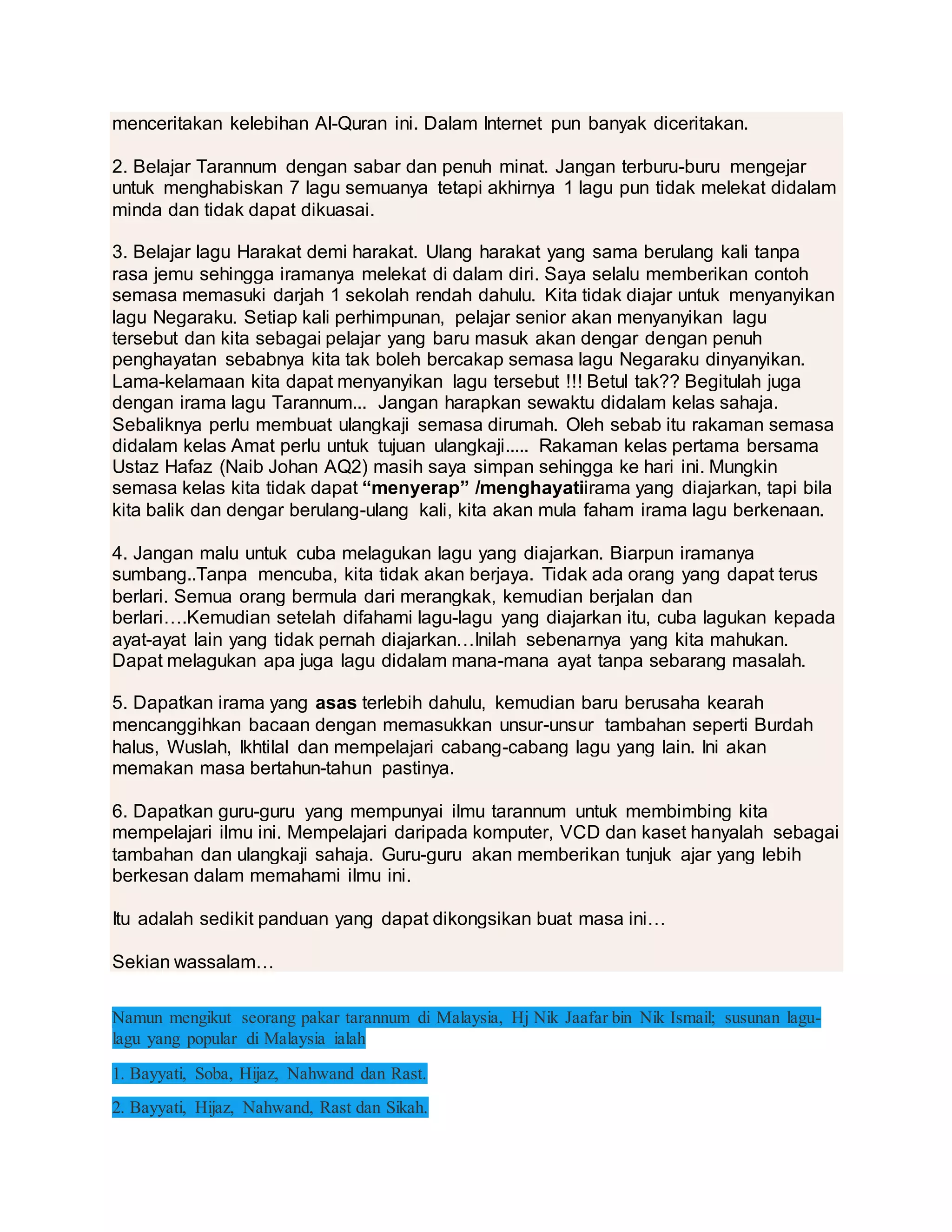 Panduan belajar tarannum | DOCX
