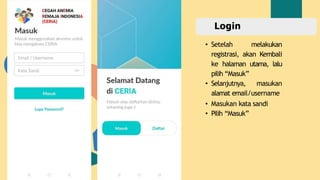Panduan penggunaan aplikasi CERIA (Cegah Anemia Remaja Indonesia) | PPTX