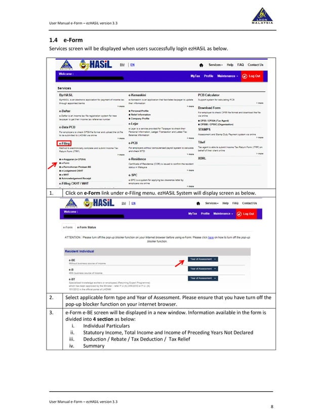 LHDN User Manual for e-form | PDF