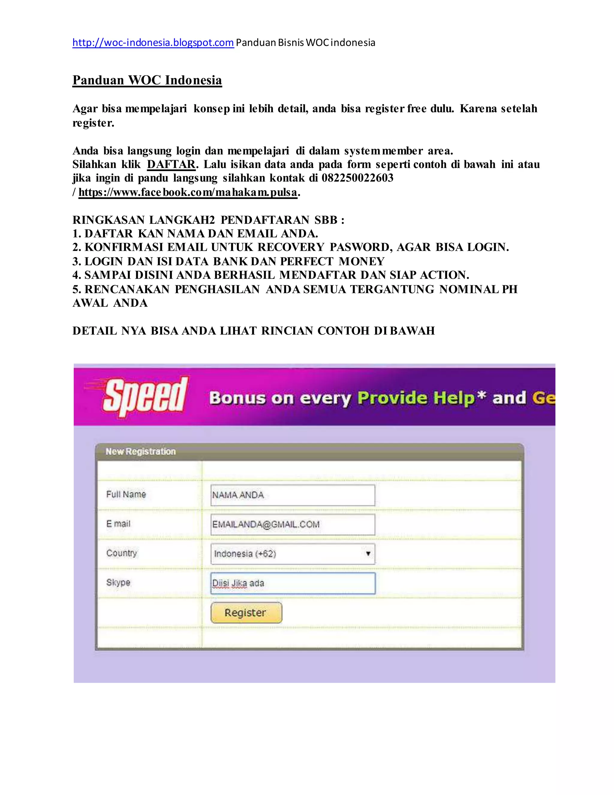 Panduan daftar woc indonesia | PDF