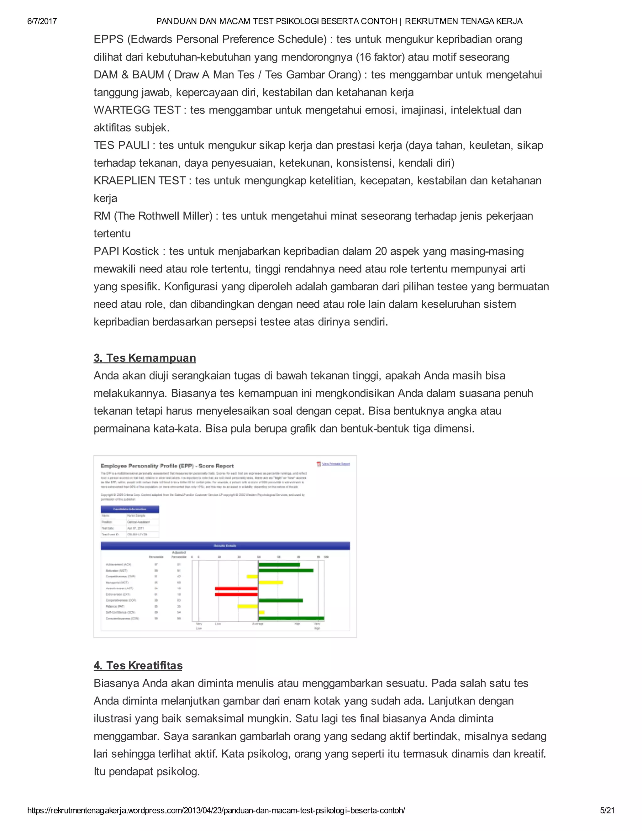 Panduan dan macam test psikologi beserta contoh rekrutmen tenaga kerja ...