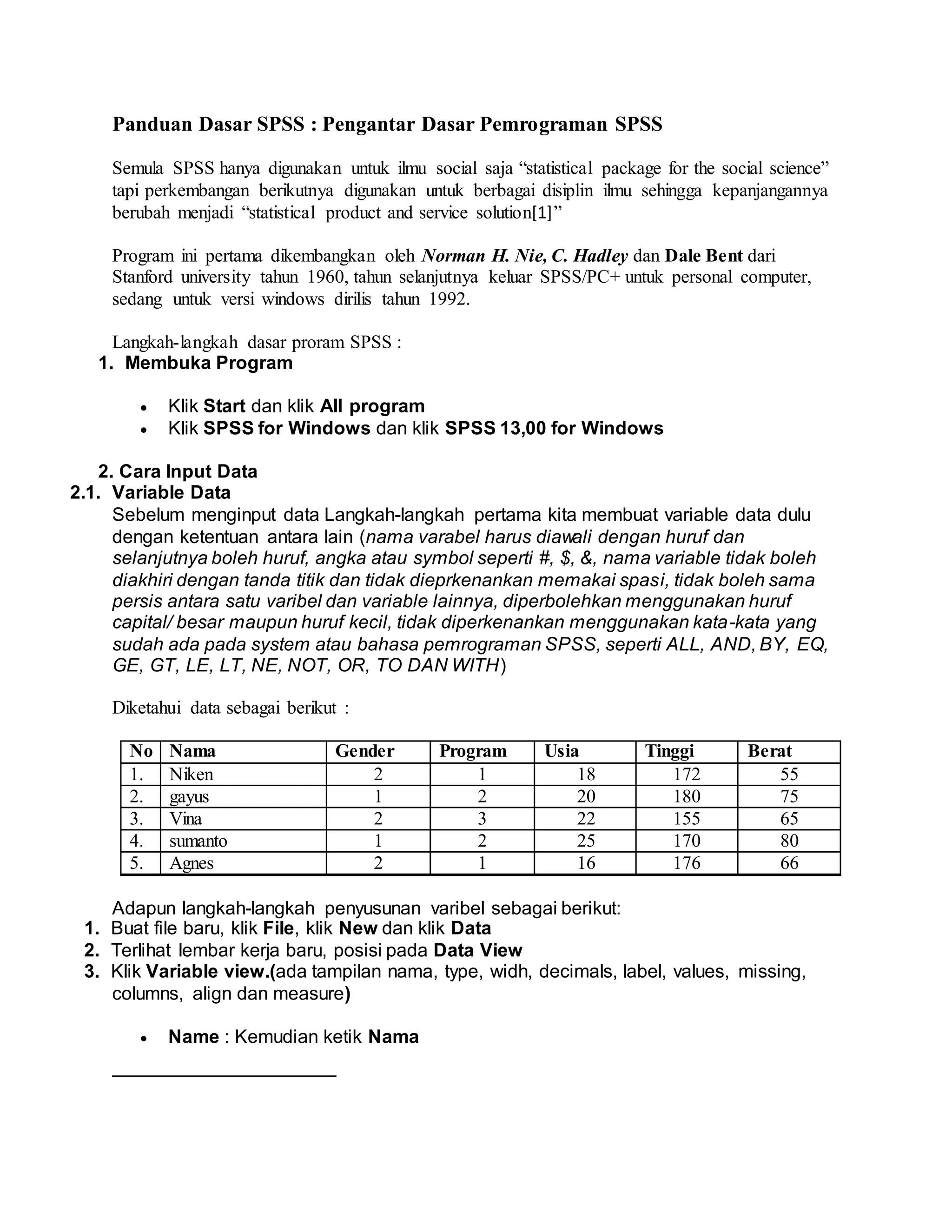 Panduan dasar spss | DOCX
