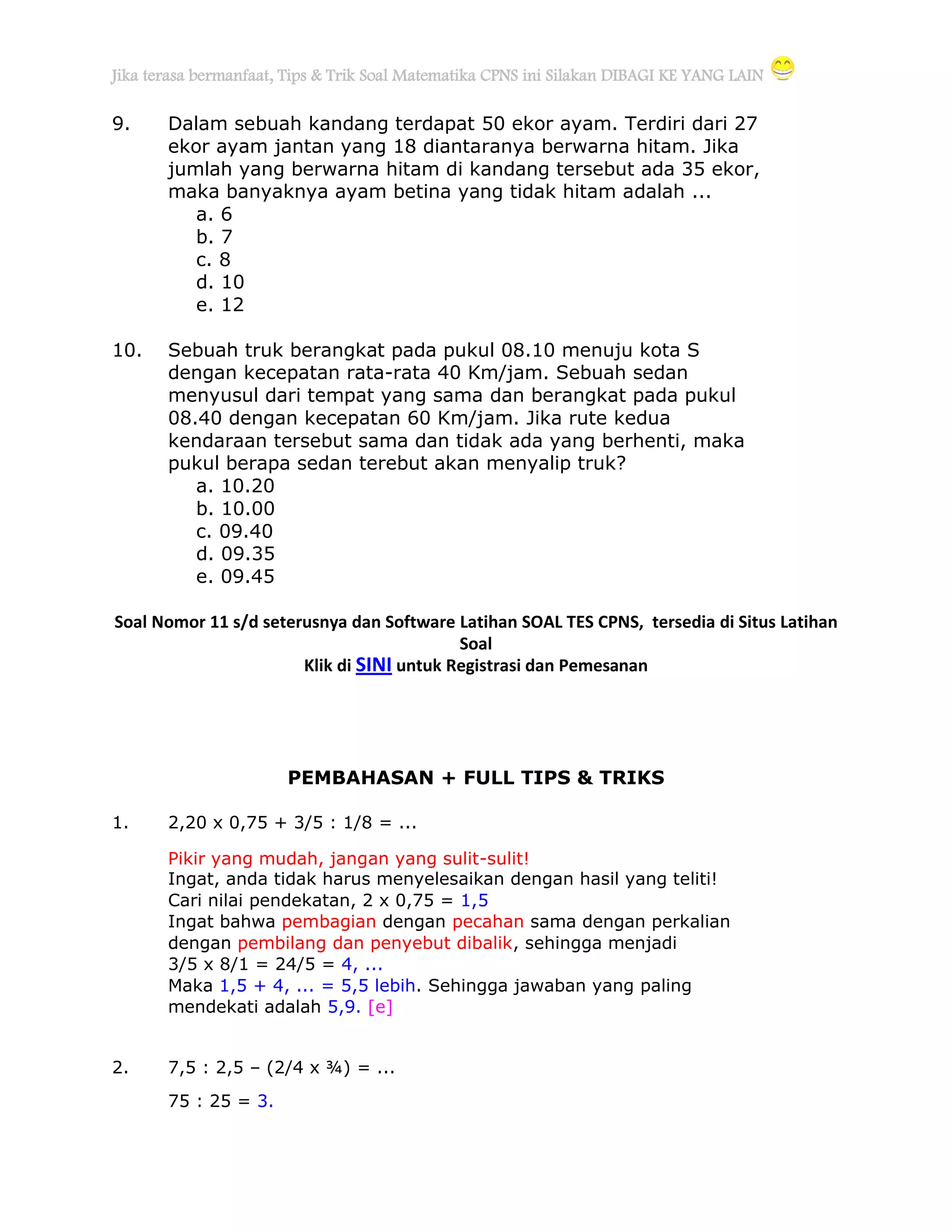 Panduan jitu mengerjakan soal matematika cpns | PDF
