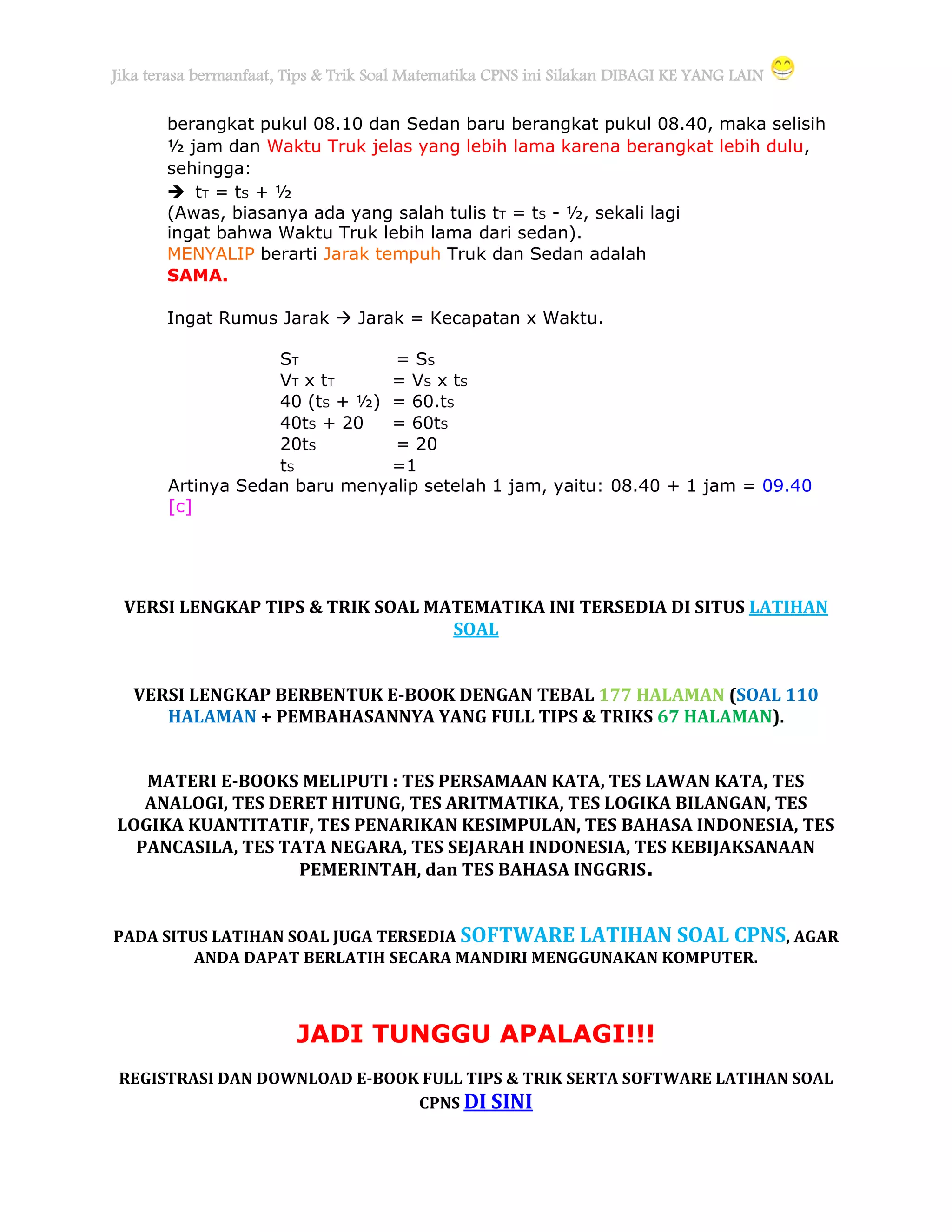 Panduan jitu mengerjakan soal matematika cpns | PDF
