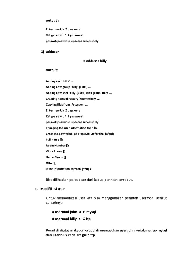 Panduan Manajemen User dan Group Berbasis CLI Di Linux | PDF