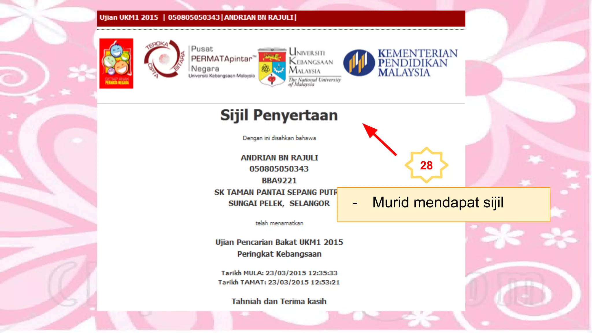 Panduan mendaftar ujian ukm1 permata pintar | PDF