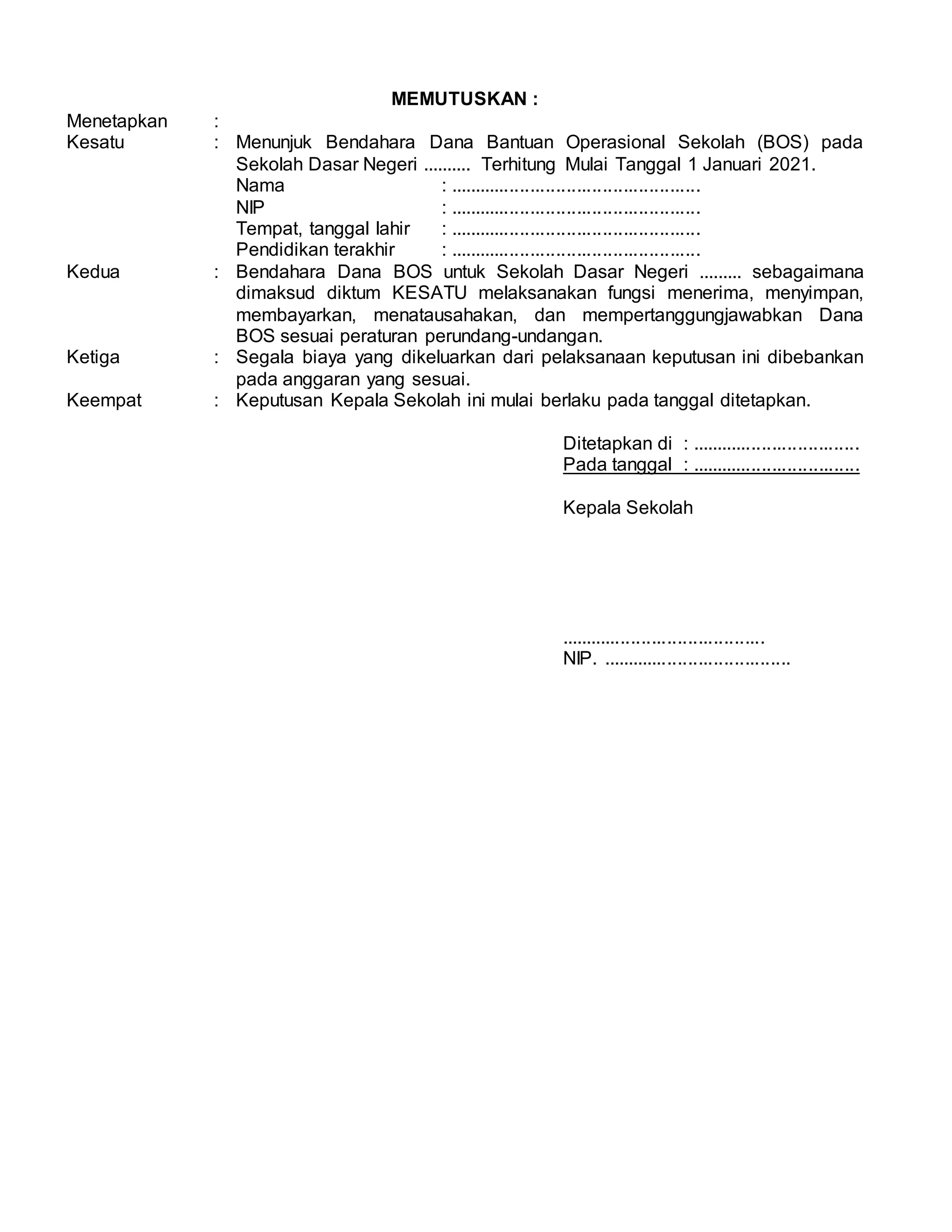 [Panduanmengajar.com] contoh sk bendahara bos 2021 | DOCX