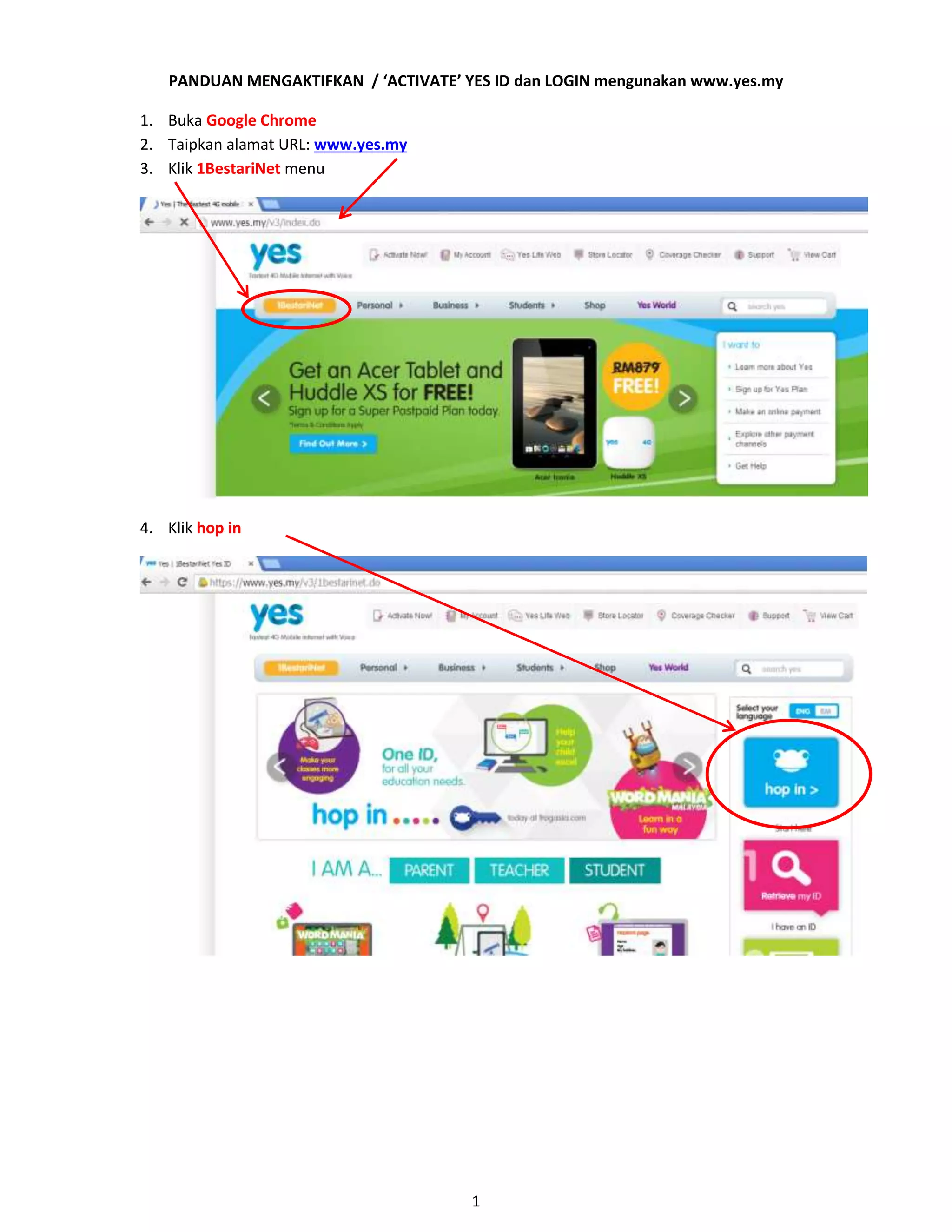 Panduan Mengaktifkan Yes ID atau Login FROG VLE menggunakan www.yes.my