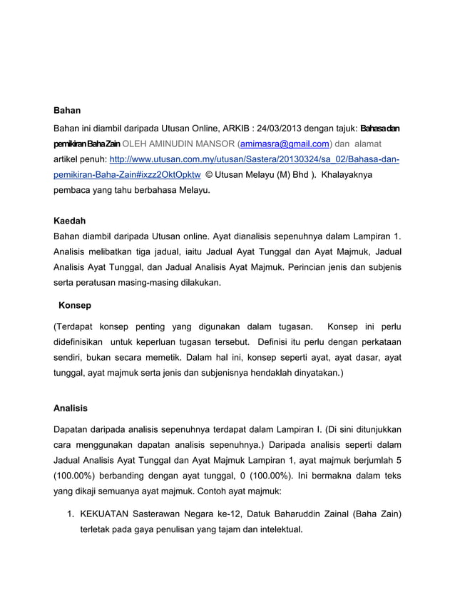 Panduan menganalisis teks untuk tugasan (1) | DOC