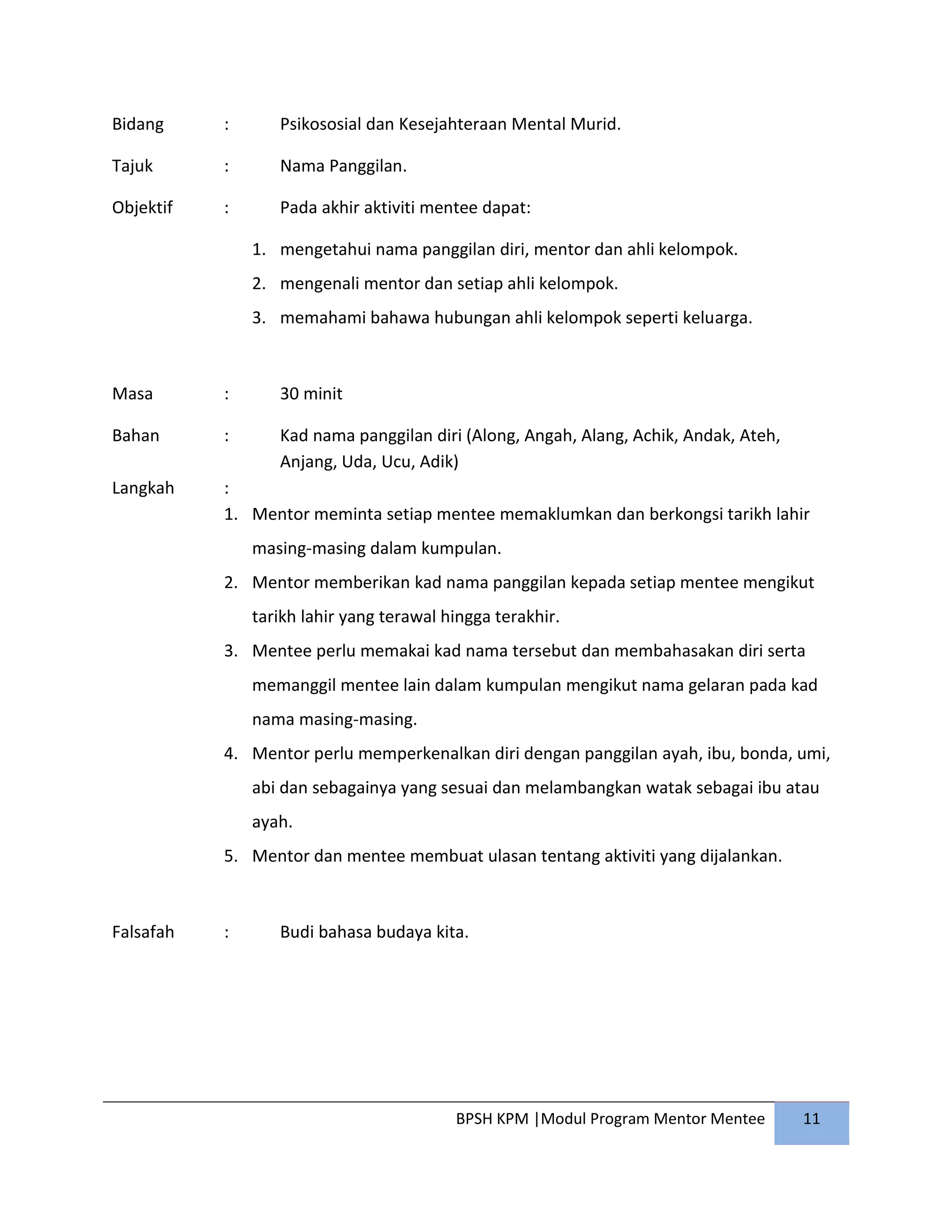 Panduan pelaksanaan dan modul program mentor mentee di sekolah | PDF