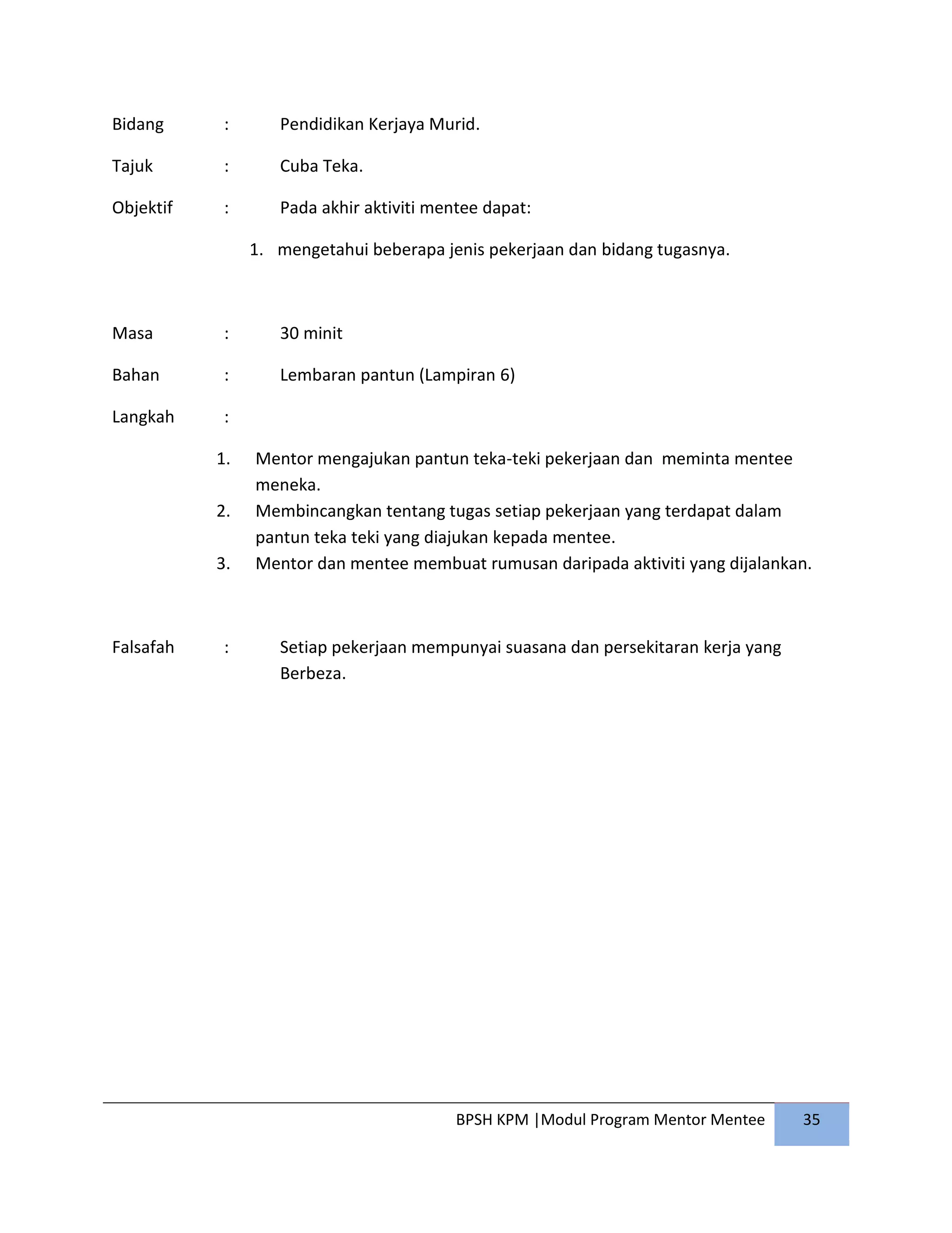 Panduan pelaksanaan dan modul program mentor mentee di sekolah | PDF
