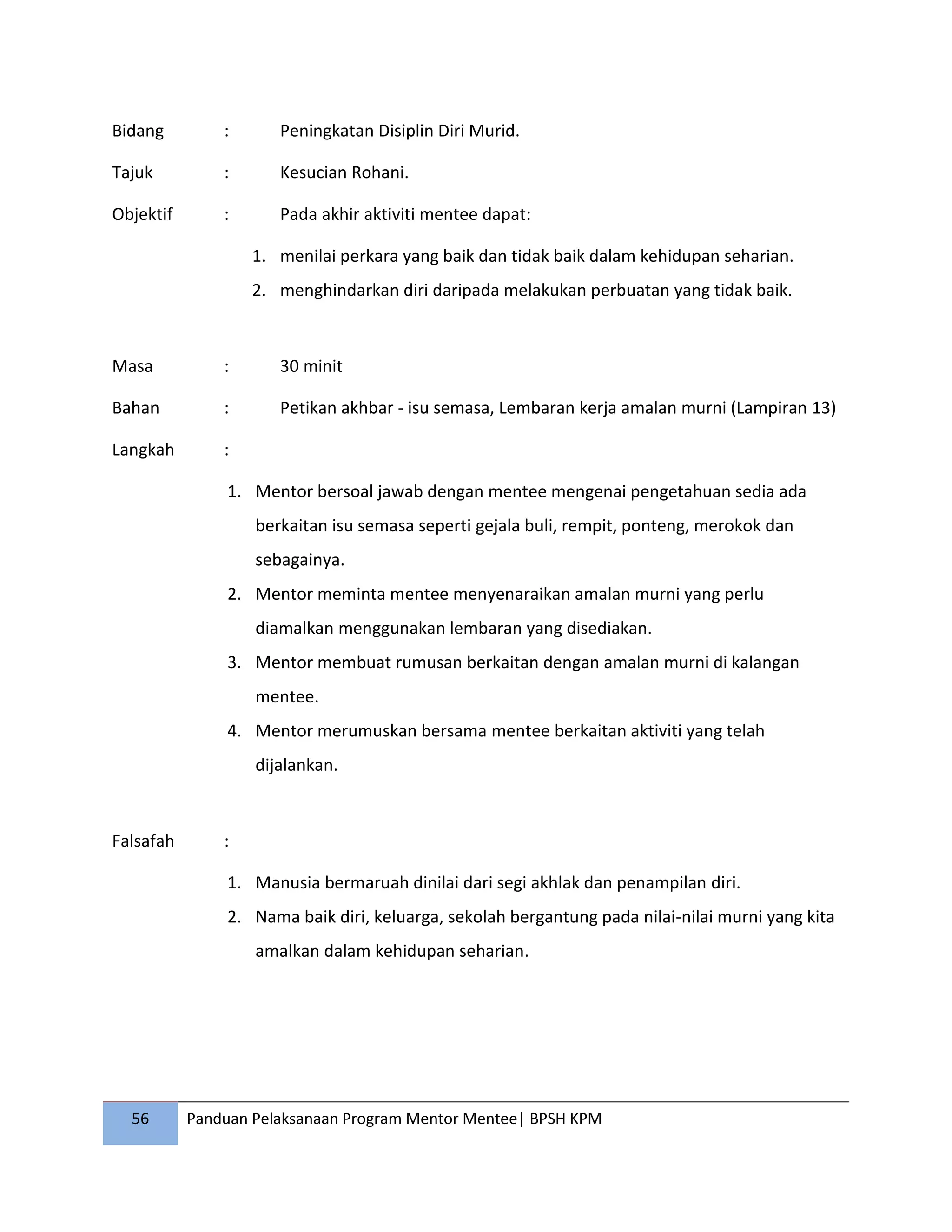 Panduan pelaksanaan dan modul program mentor mentee di sekolah | PDF