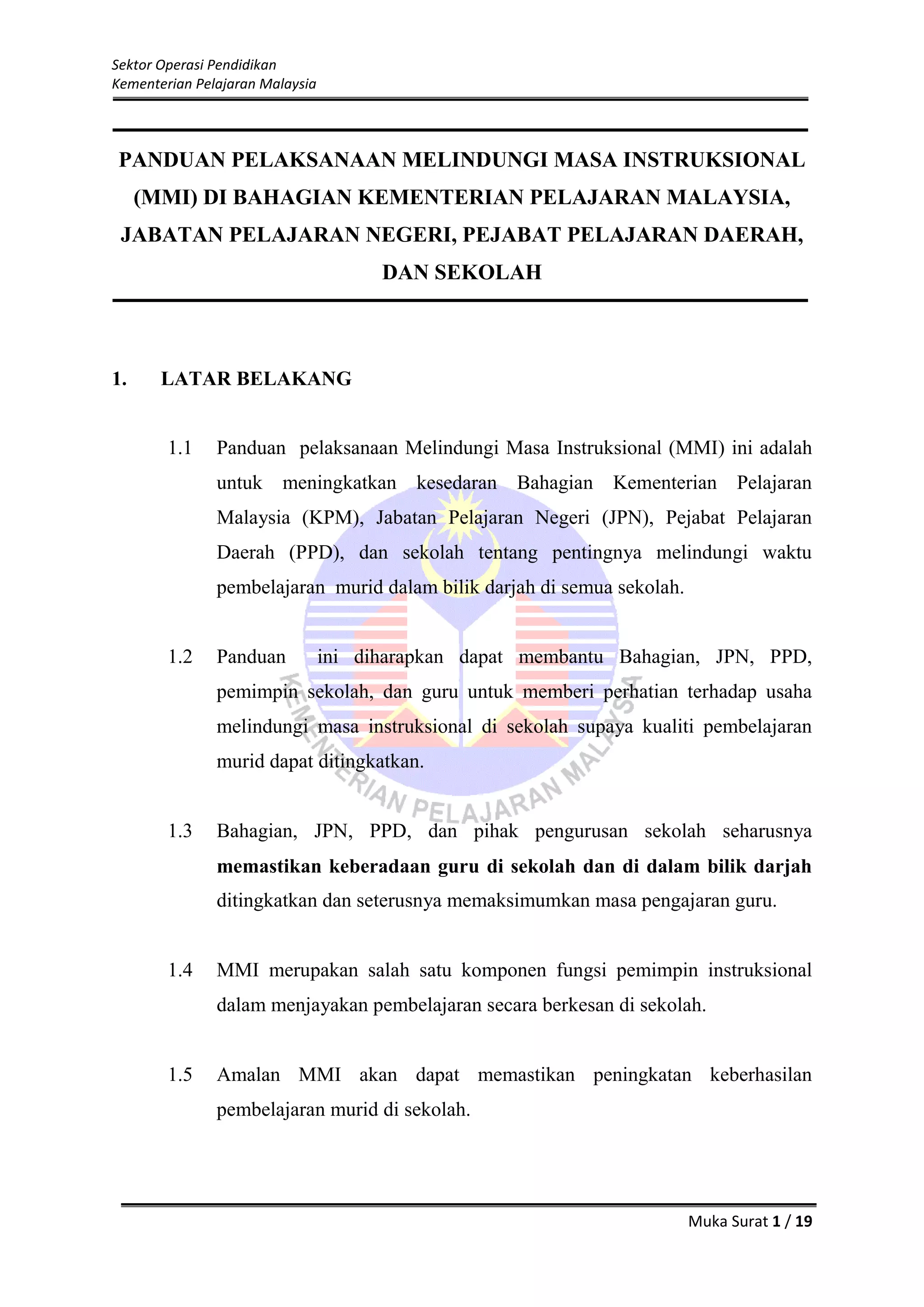 Panduan pelaksanaan melindungi masa instruksional | PDF