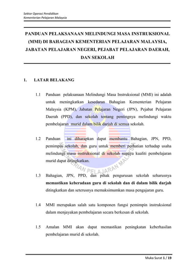 Panduan pelaksanaan melindungi masa instruksional | PDF