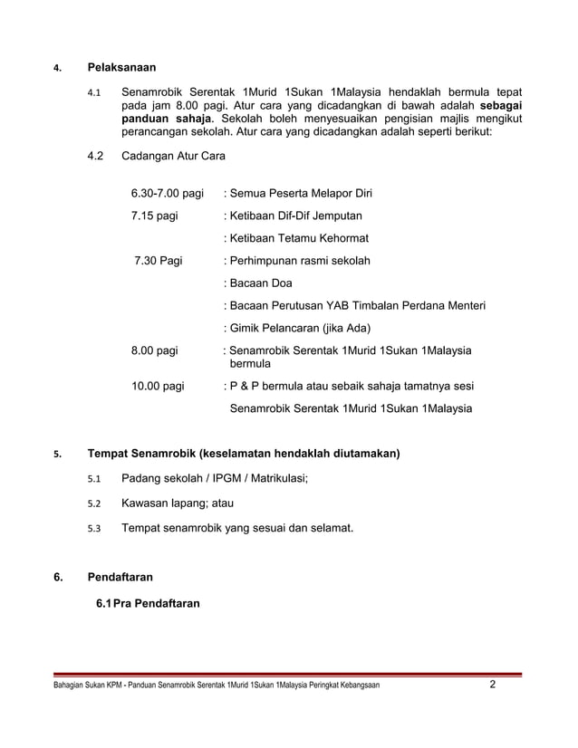 Panduan pelaksanaan senamrobik 1 m1s 1malaysia 2012 | DOC