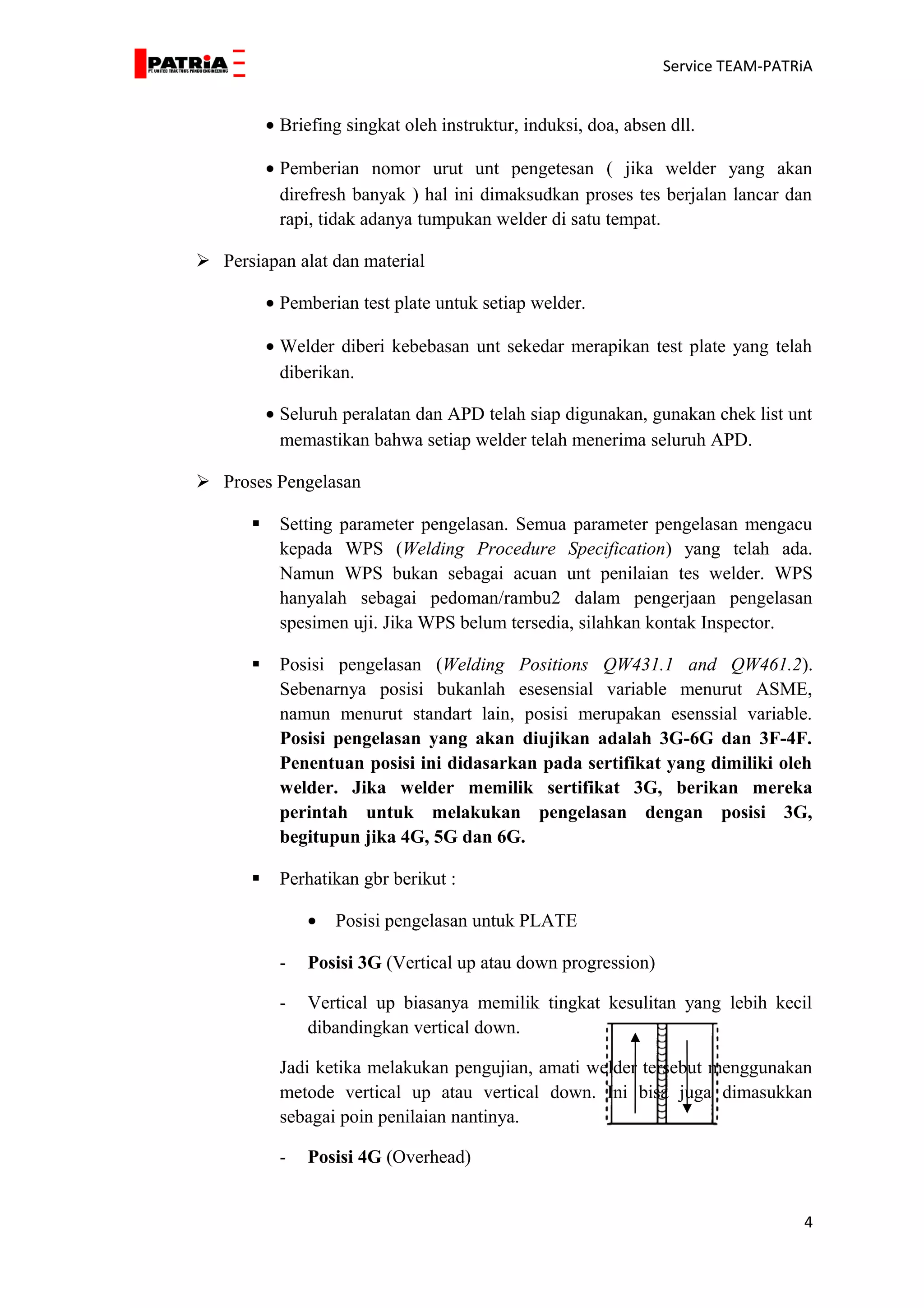 Panduan pelaksanaan uji welder test | DOC