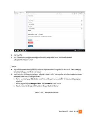 Panduan pendaftaran emis pendis sdm 2017 | PDF