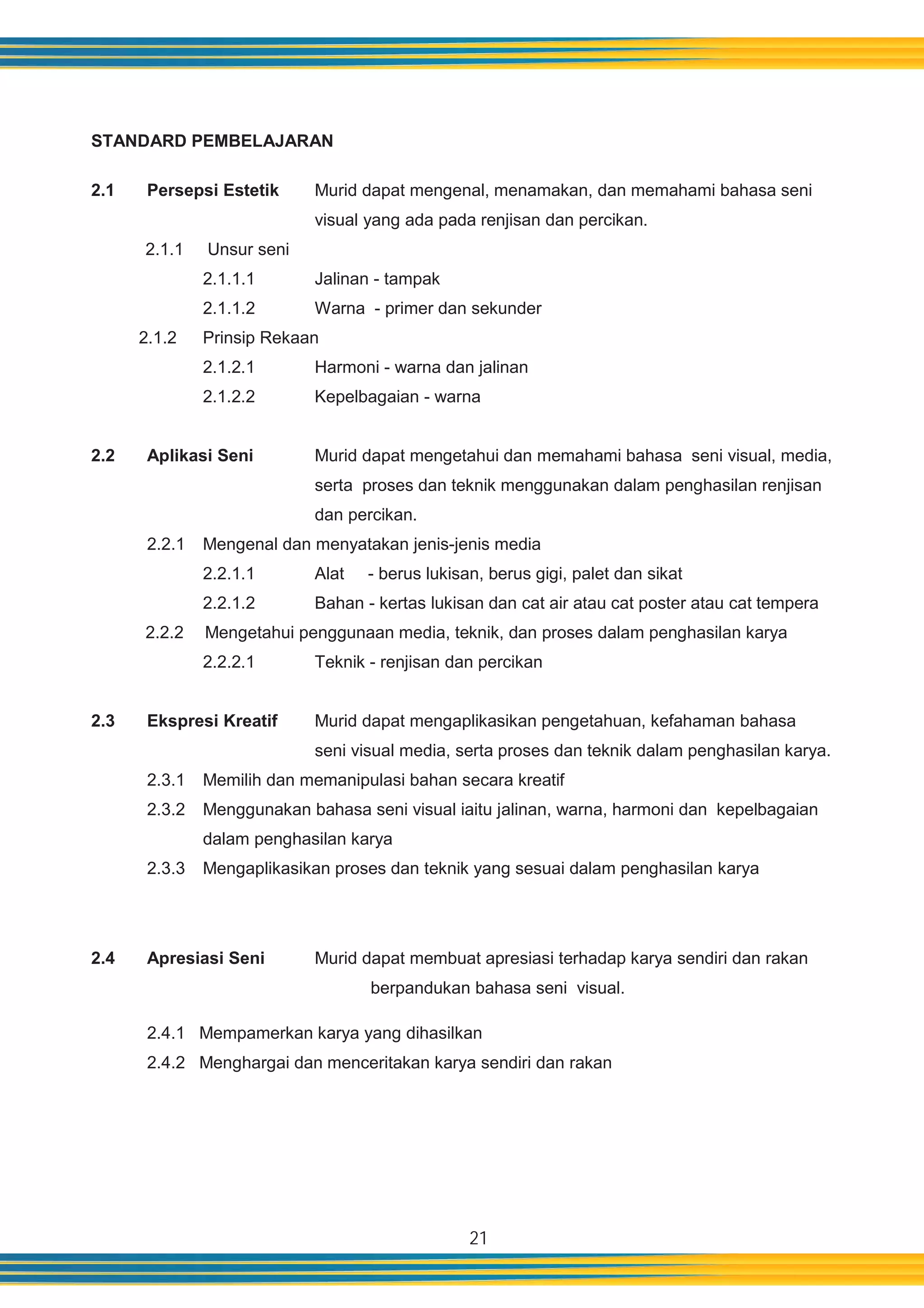 Panduan pengajaran dunia seni visual tahun 3 | PDF