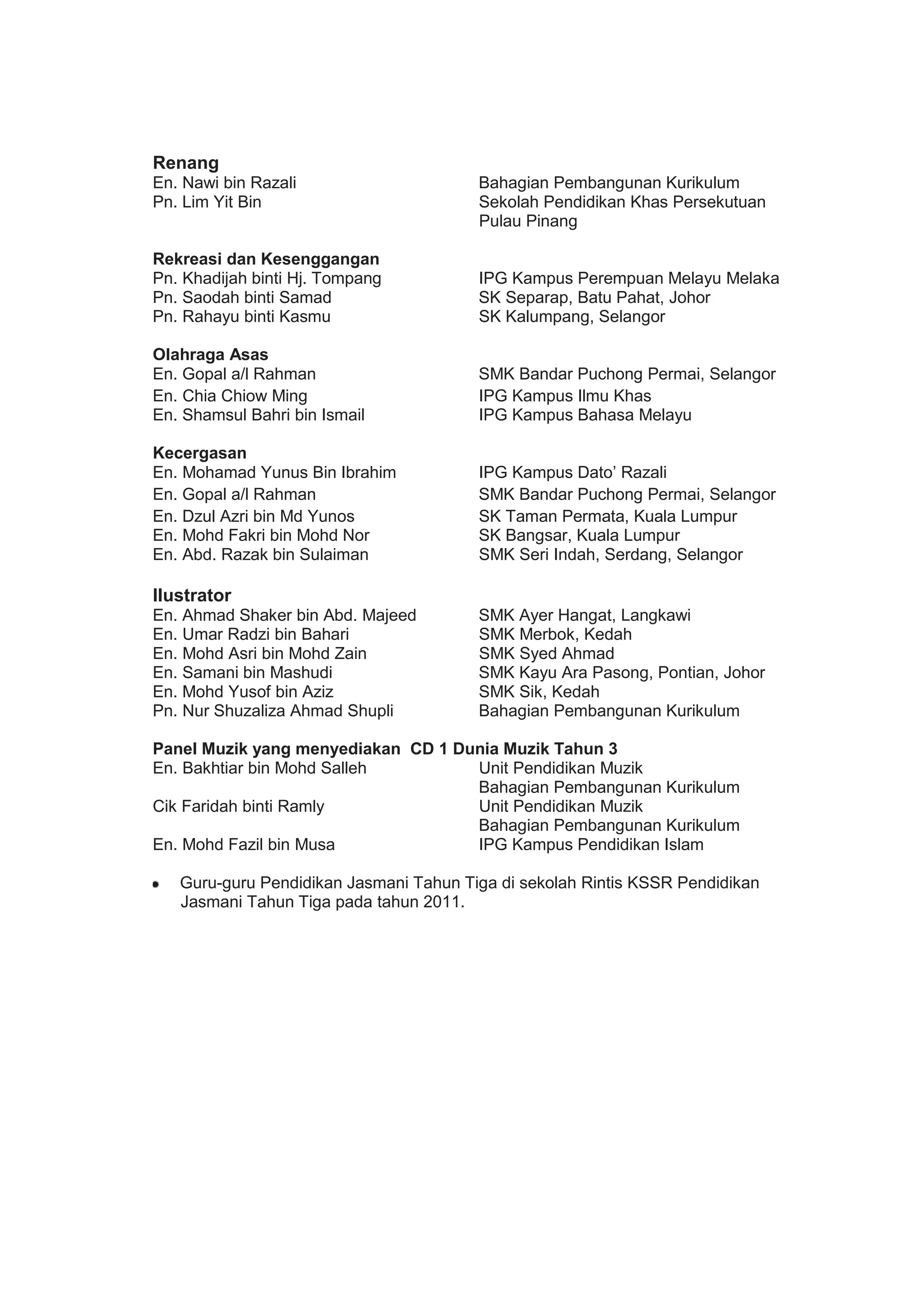 Panduan pengajaran pendidikan jasmani tahun 3 | PDF