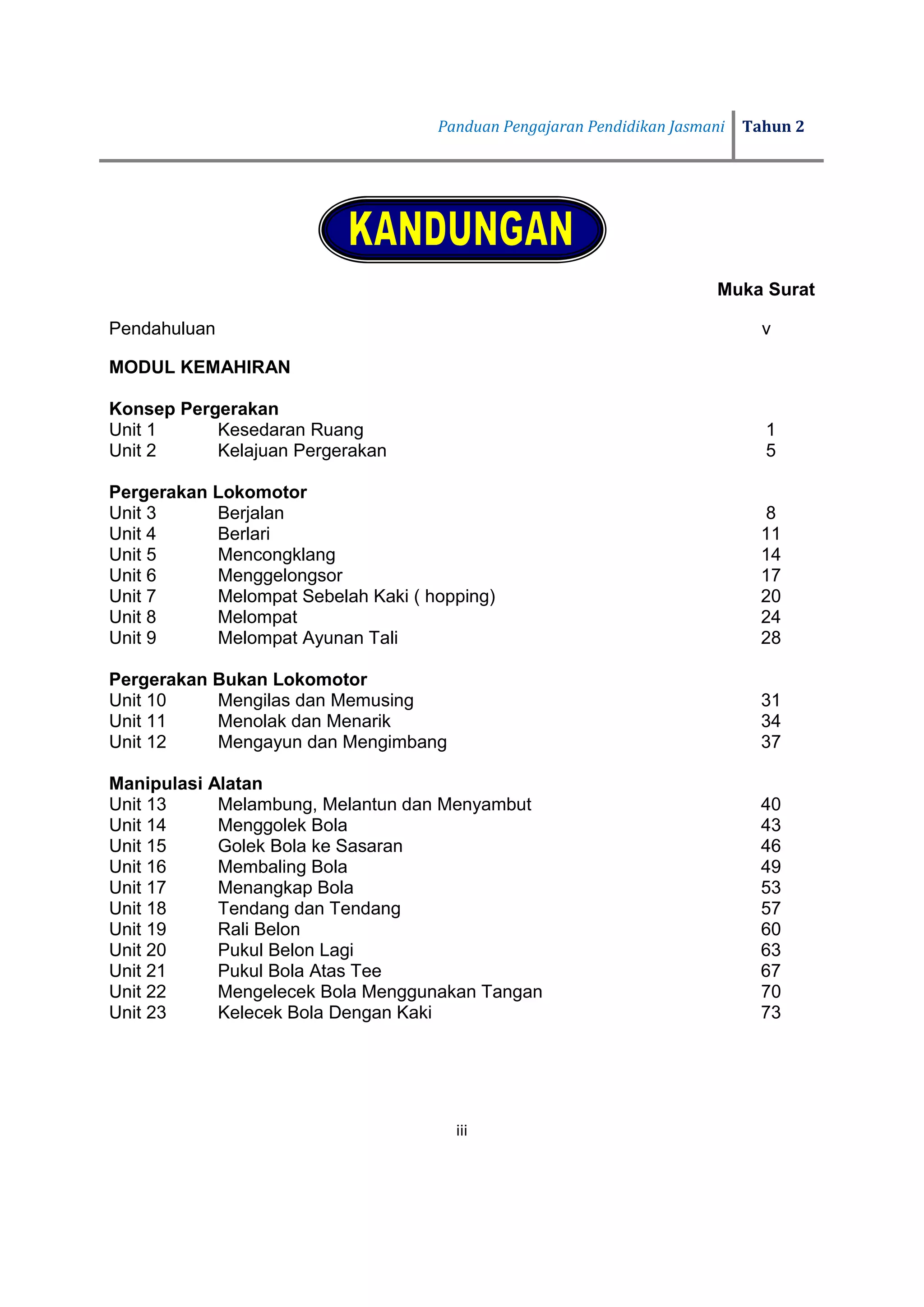 Panduan pengajaran pend jasmani thn 2 | PDF