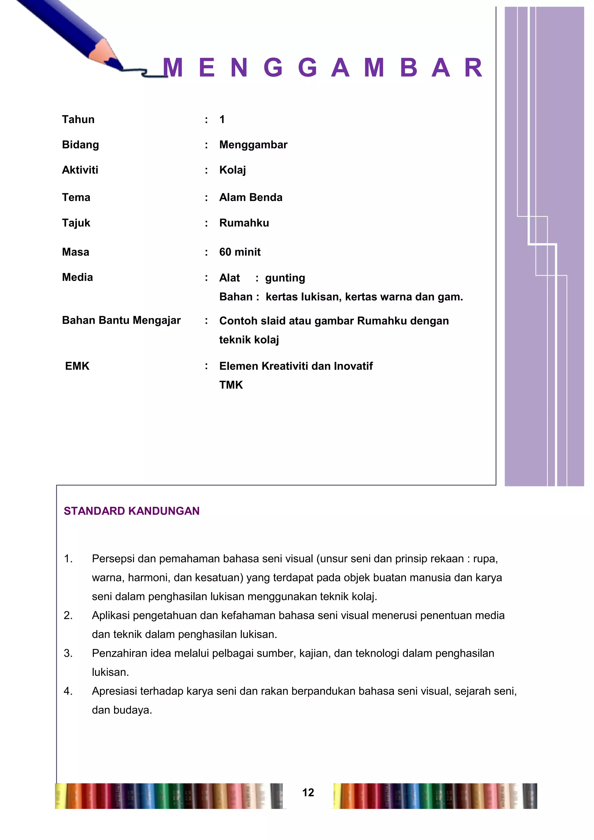 Panduan pengajaran seni visual tahun 1 | PDF